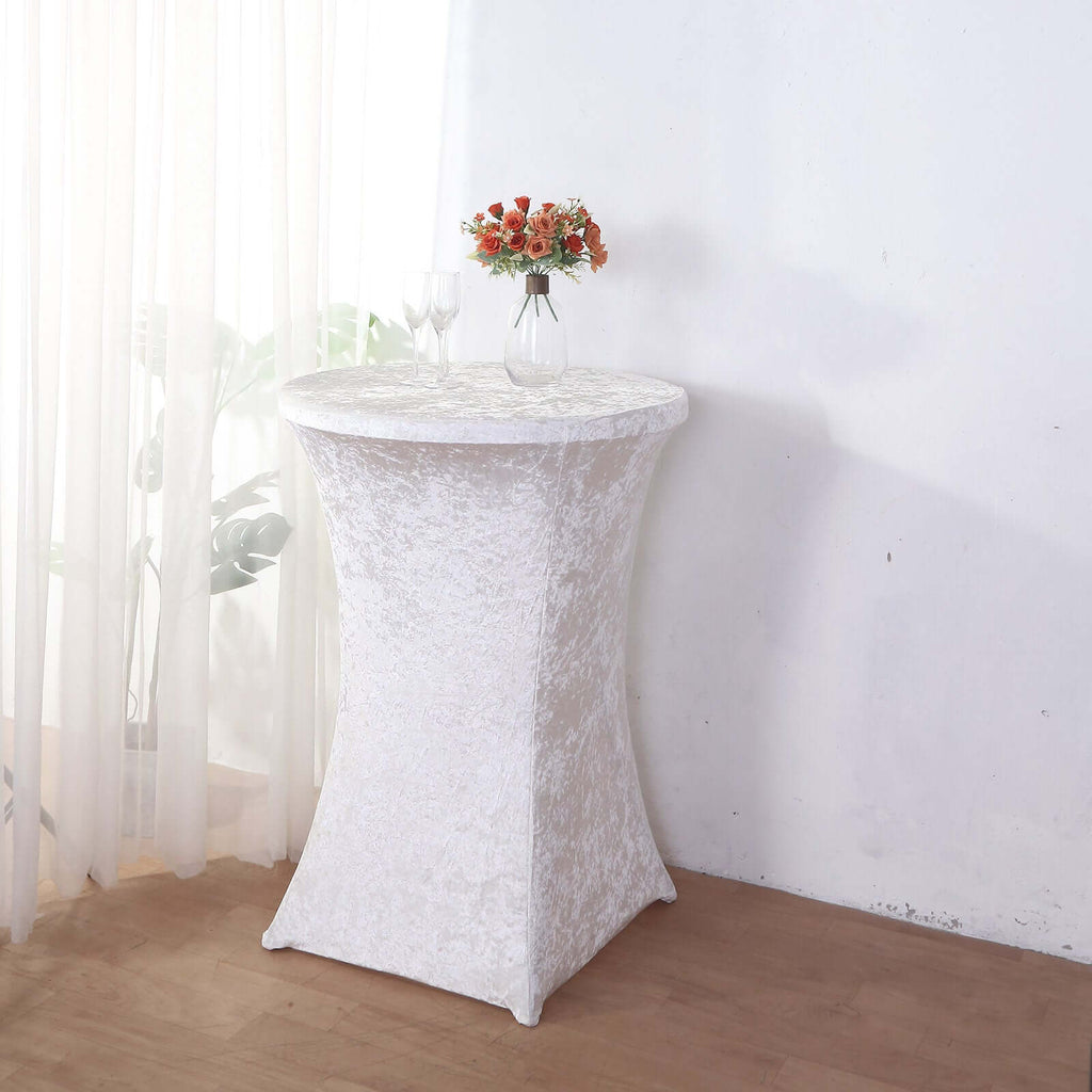 Crushed Velvet Highboy Tablecloth 32" White | TableclothsFactory