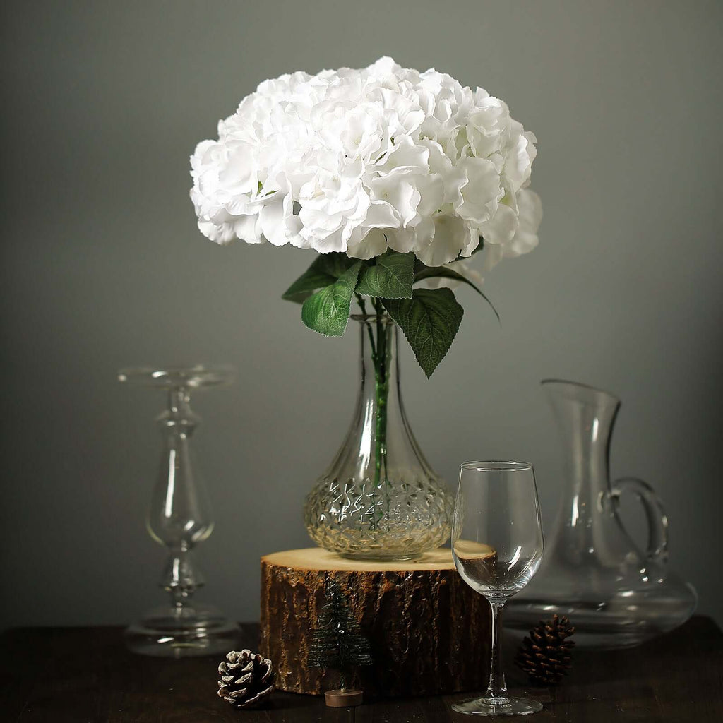 White Artificial Silk Hydrangea Bouquets - 5 Bushes | TableclothsFactory