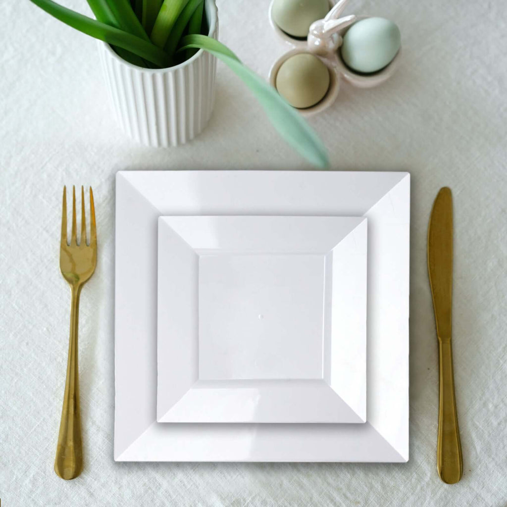 White Square Dessert Plates 10 Pack | TableclothsFactory