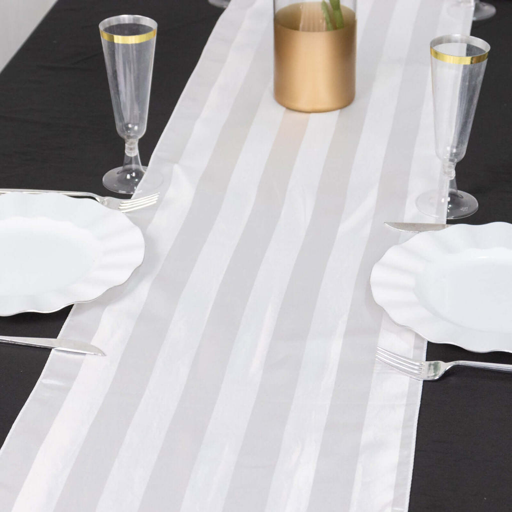 Satin Stripe Runner 12"x108" White | TableclothsFactory