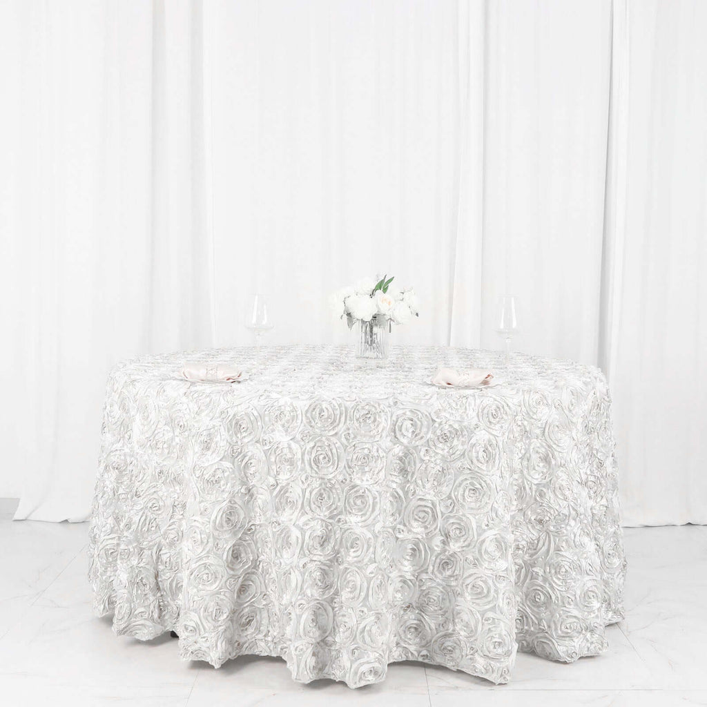 3D Rosette Tablecloth 120” White | TableclothsFactory