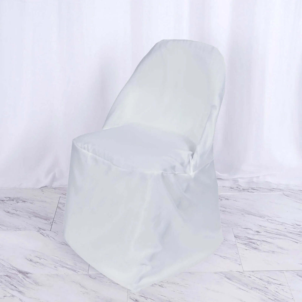 10 Pack Polyester Folding Chair Covers White | TableclothsFactory