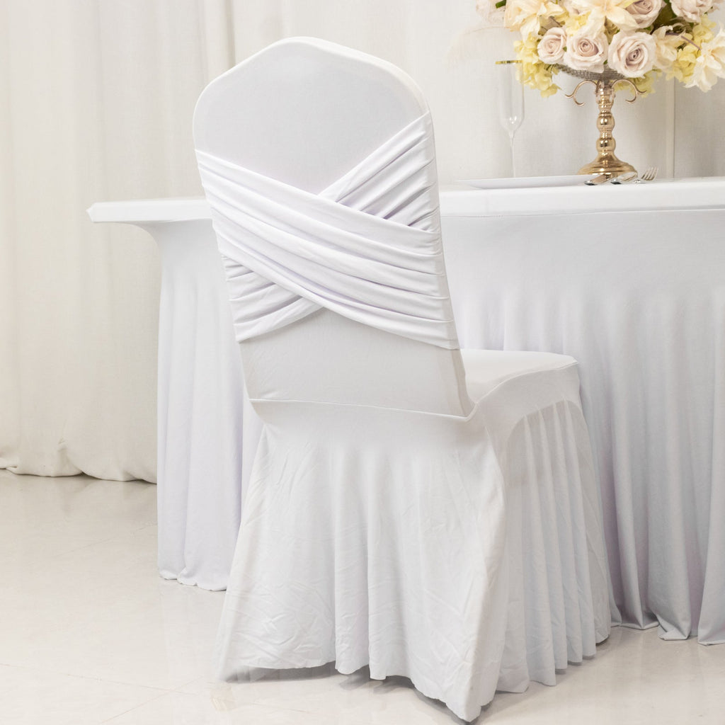 White Spandex Chair Cover with Sash | TableclothsFactory