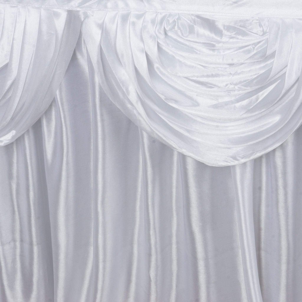 Drape Satin Table Skirt 14ft White | TableclothsFactory