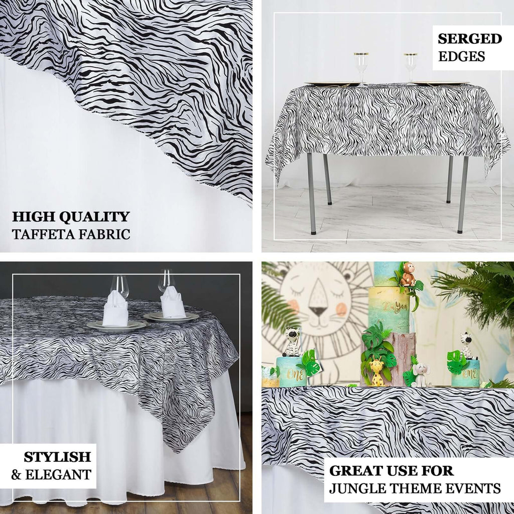 Tiger Table Overlay 72"x72" Black/White | TableclothsFactory