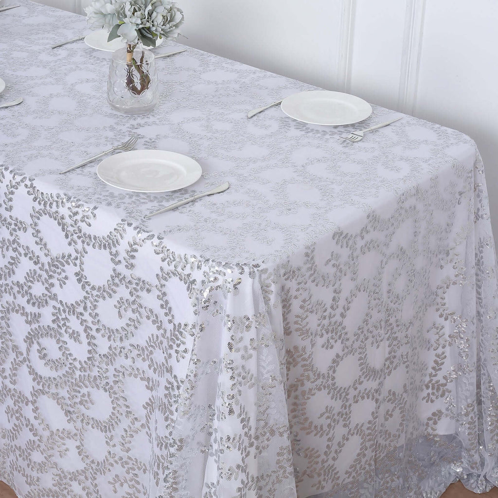 Sequin Tablecloth 90"x156" Silver | TableclothsFactory
