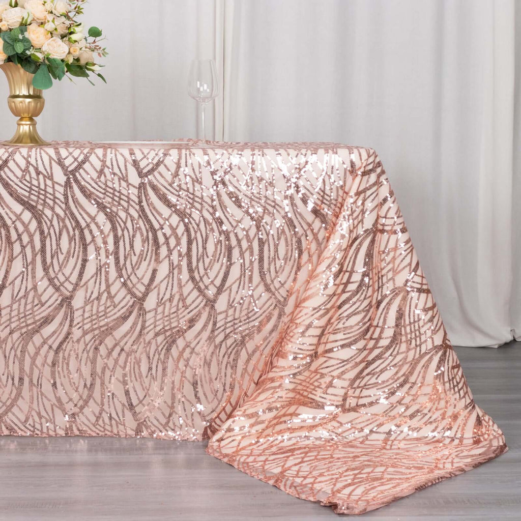 Sequins Mesh Tablecloth 90"x156" Rose Gold | TableclothsFactory