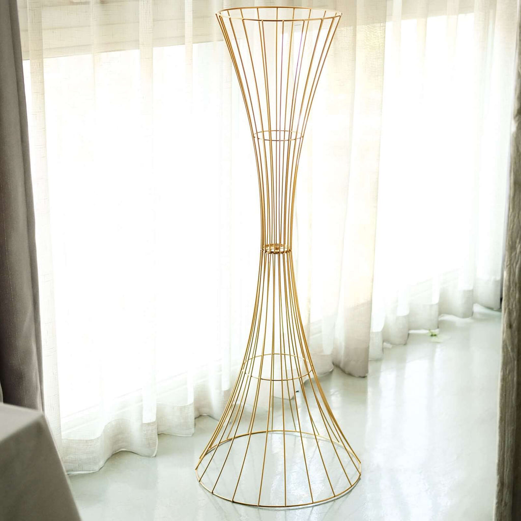 48" Gold Metal Wire Hourglass Flower Stand | TableclothsFactory