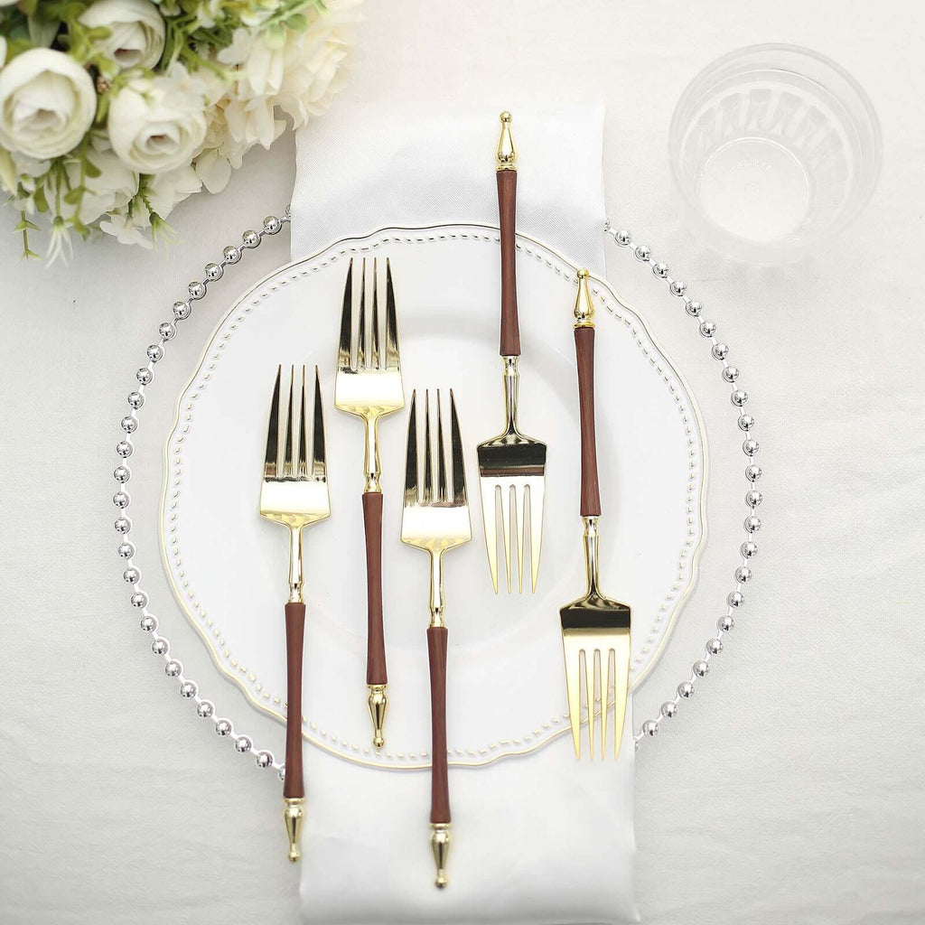 Roman Column Handle Plastic Forks Gold/Brown | TableclothsFactory