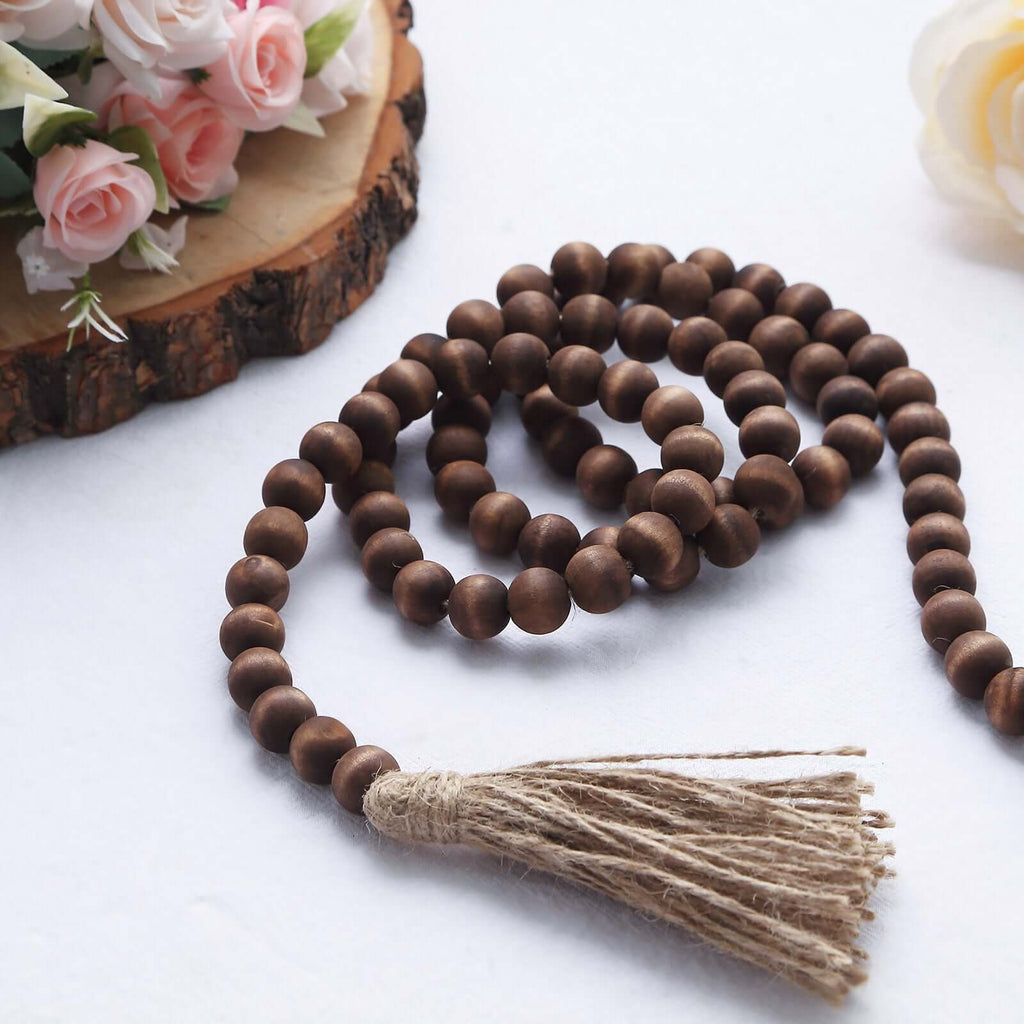 55" Brown Rustic Wood Bead Garland | TableclothsFactory