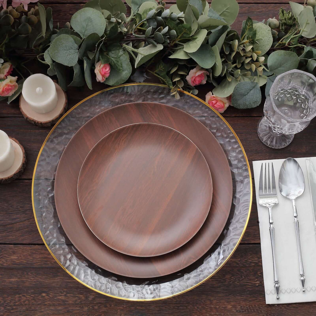 Wood Grain Melamine 8" Salad Plates Brown | TableclothsFactory