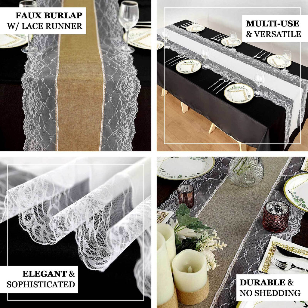 Faux Burlap Table Runner 16"x108" Ivory | TableclothsFactory
