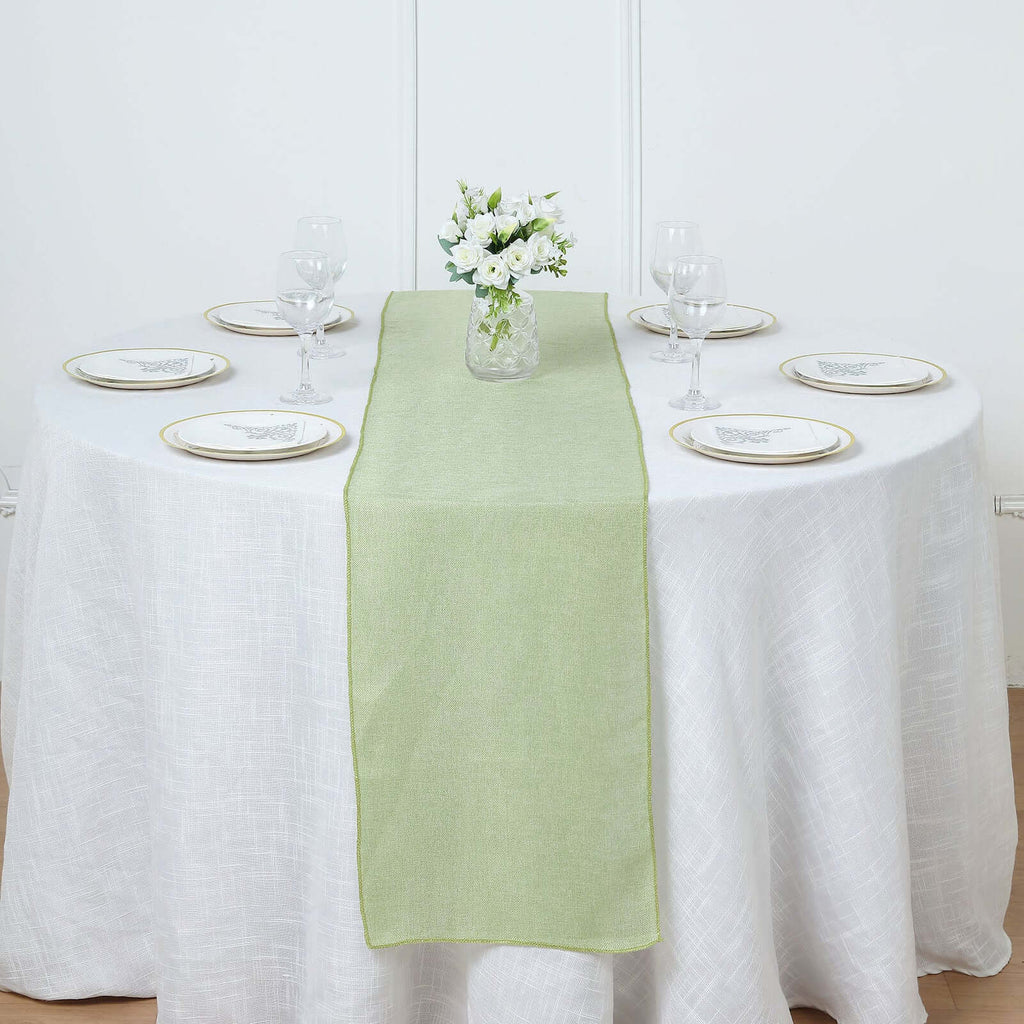 Faux Linen Table Runner 14"x108" Sage Green | TableclothsFactory