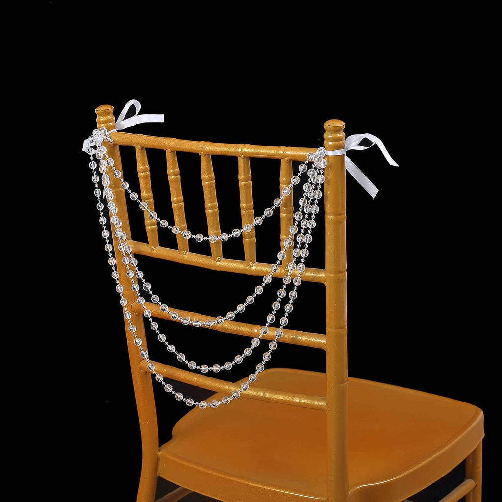 Gatsby Pearl Chair Back Sash 16" Clear | TableclothsFactory