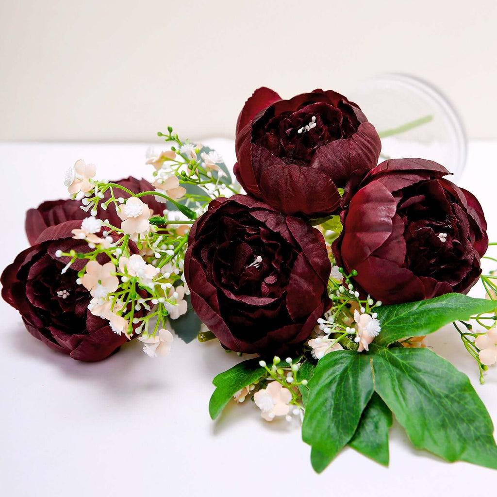 Artificial Burgundy Peony Flower Heads | TableclothsFactory