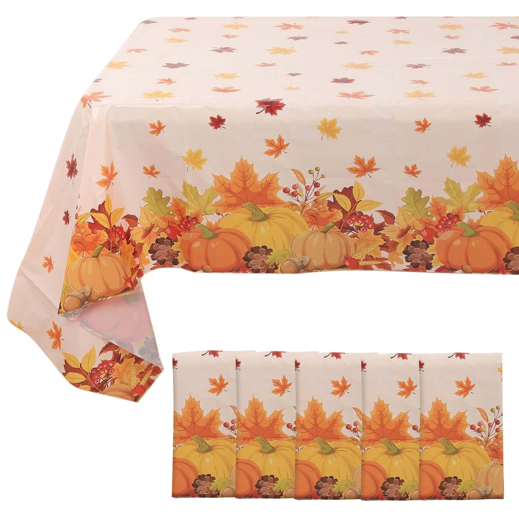 Plastic Rectangle Table Covers 54"x108" Orange Fall Leaves Pumpkin ...