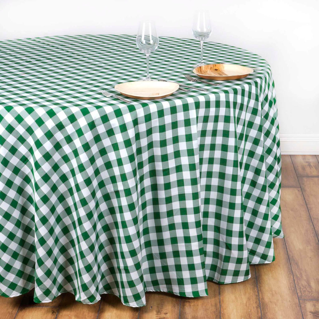 Checkered Tablecloth 108" White/Green | TableclothsFactory