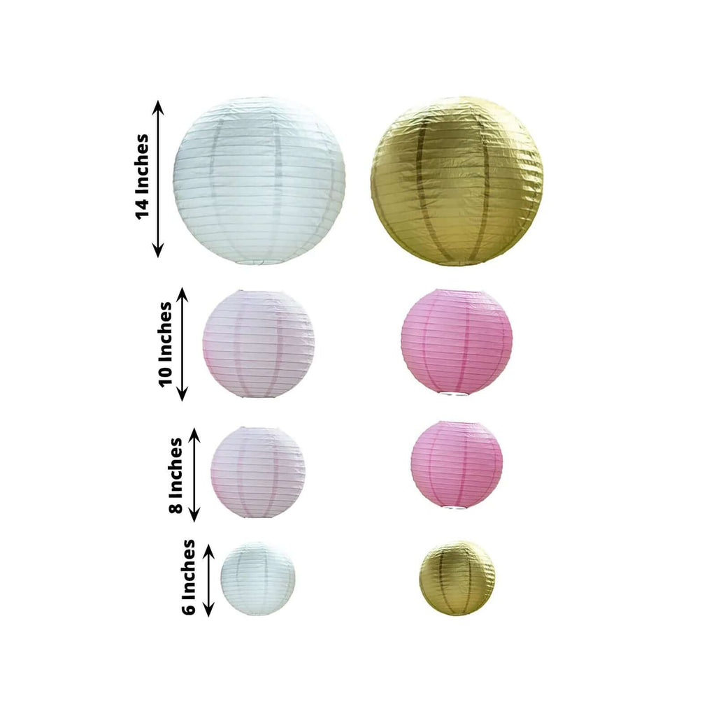 Blush Gold Hanging Paper Lanterns Set of 8 | TableclothsFactory