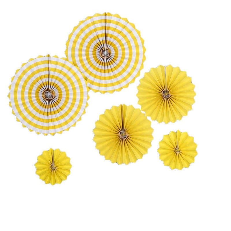 Yellow Hanging Paper Fan Decorations Set of 6 | TableclothsFactory