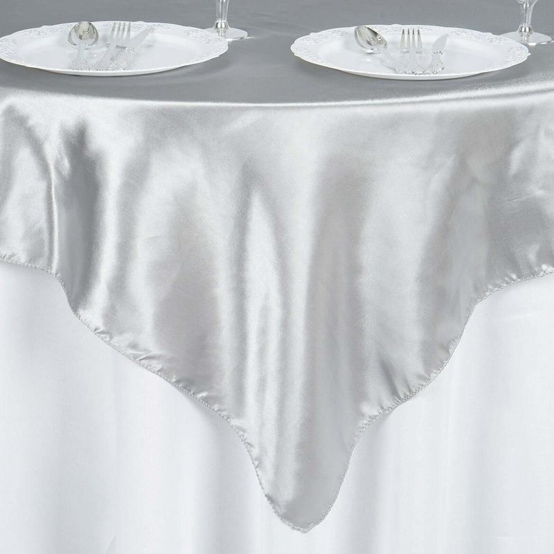 Satin Table Overlay 60"x60" Silver | TableclothsFactory