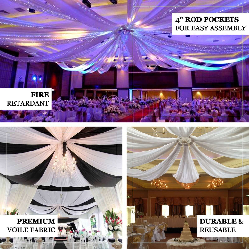 Ivory Sheer Fire Retardant Curtain Panels 10ftx20ft | TableclothsFactory
