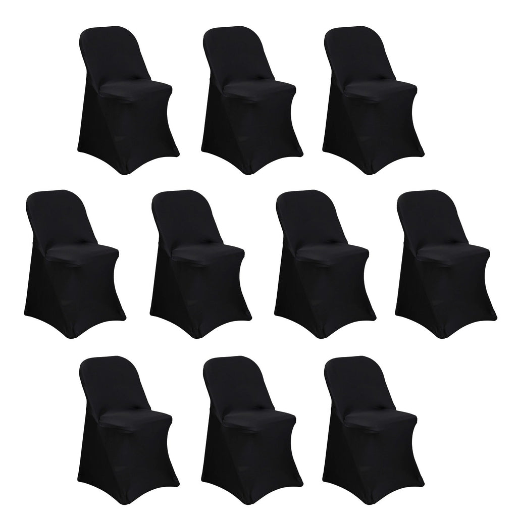 10 Pack Spandex Folding Chair Cover Black | TableclothsFactory