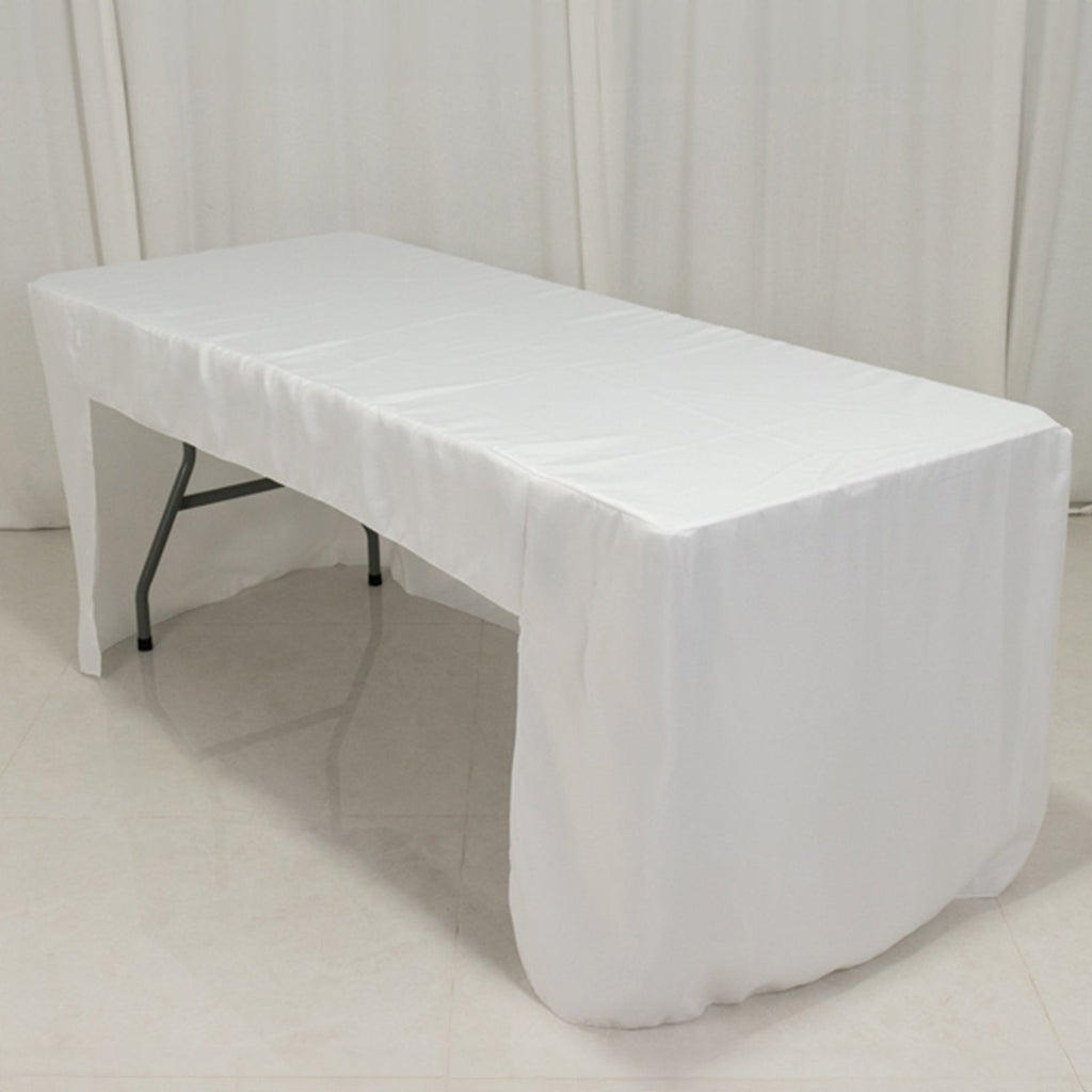Open Back Polyester Tablecloth 72"x30" White | TableclothsFactory