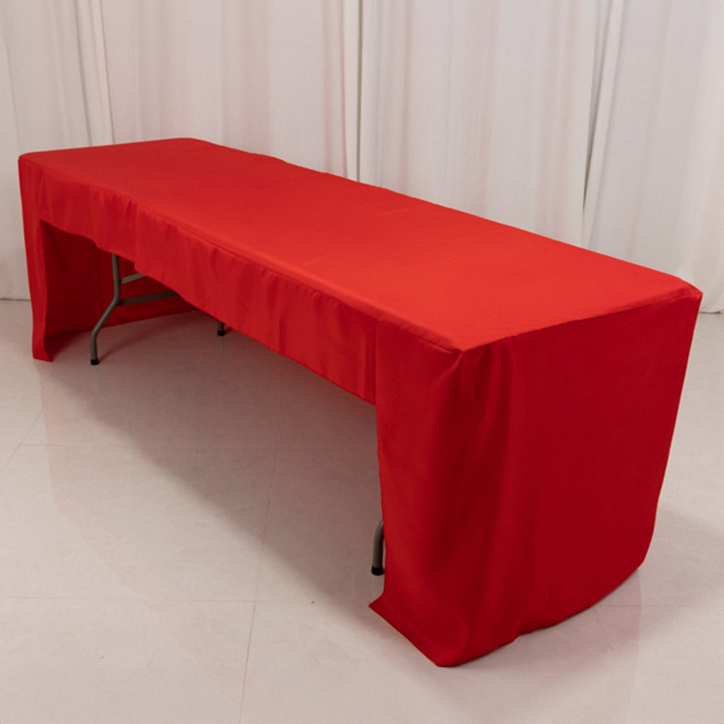 Fitted Red Polyester Tablecloth 96"x30" | TableclothsFactory