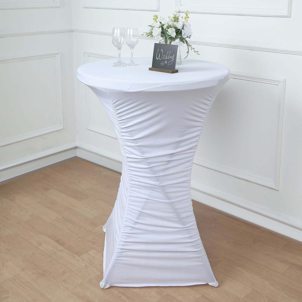Ruched Spandex Cocktail Table Cover 32" White | TableclothsFactory