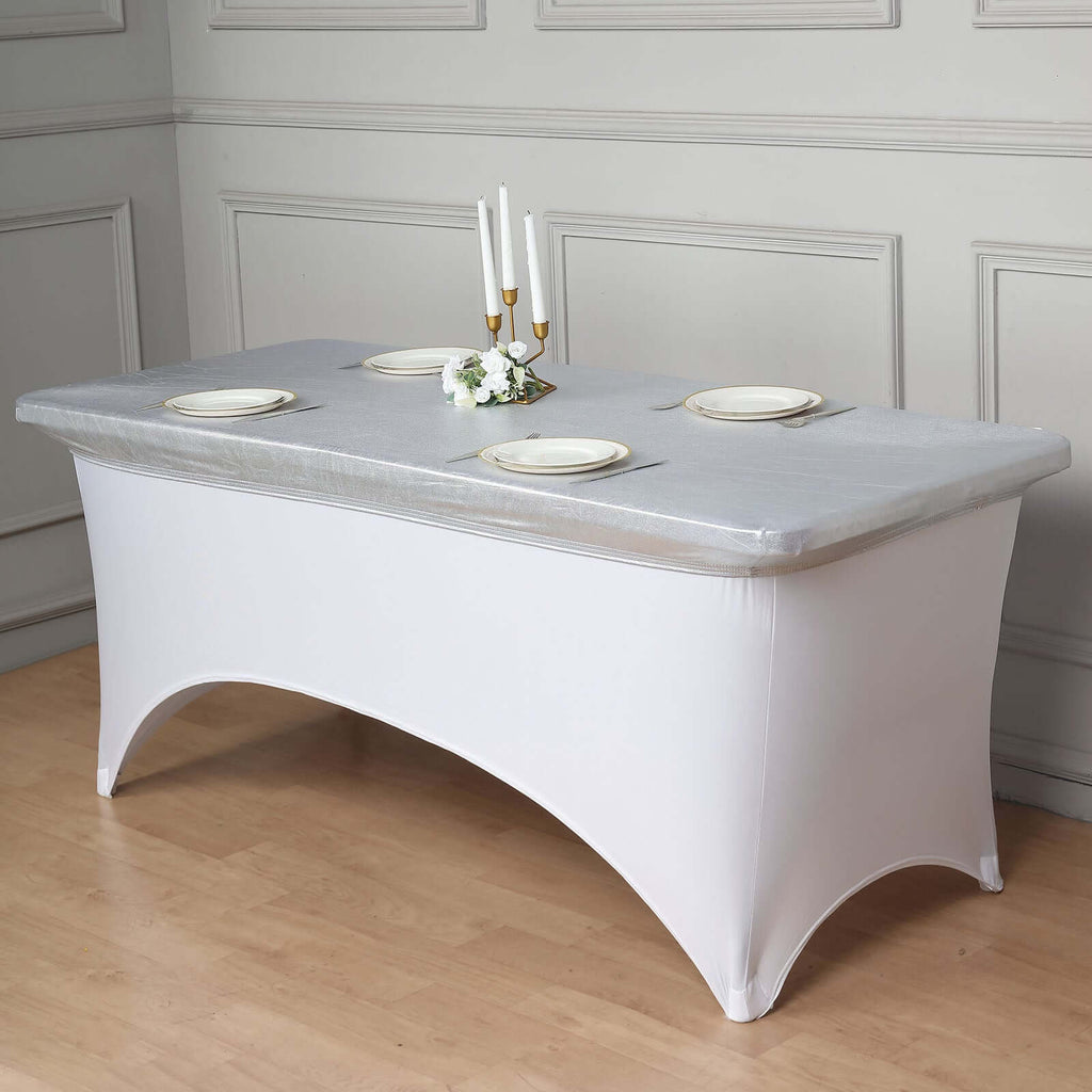 Spandex Table Top Cover 72"x30" Silver | TableclothsFactory