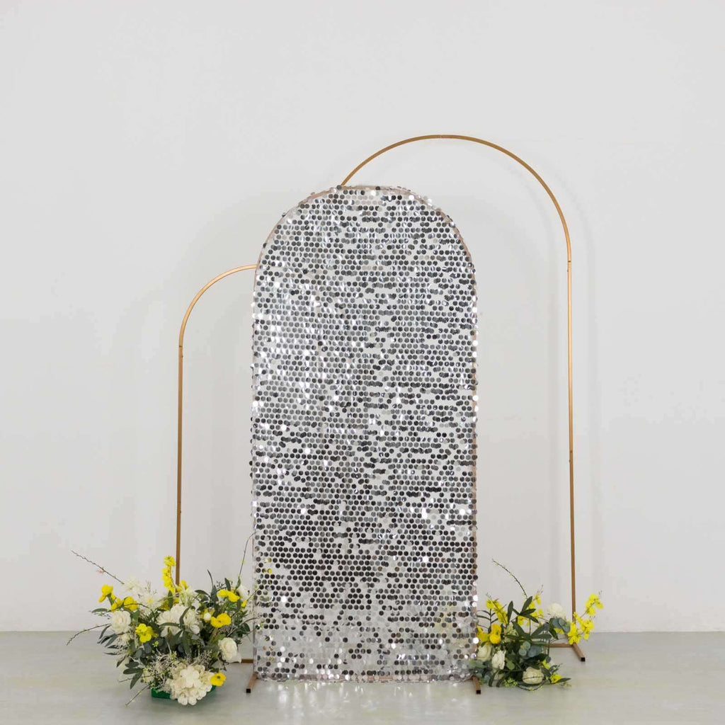 6ft Sparkly Silver Sequin Wedding Arch Cover | TableclothsFactory