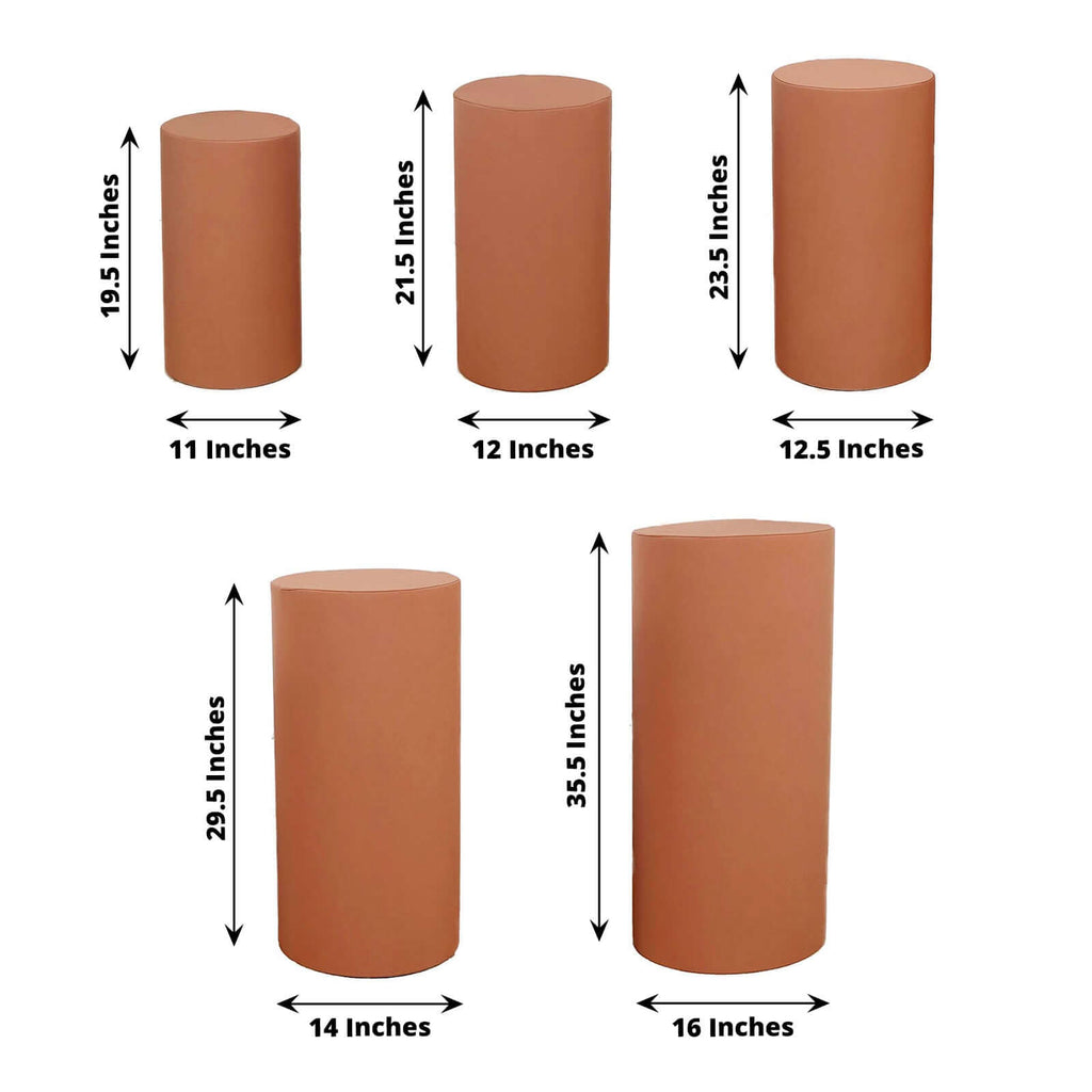 Terracotta Spandex Cylinder Pedestal Stand Covers | TableclothsFactory