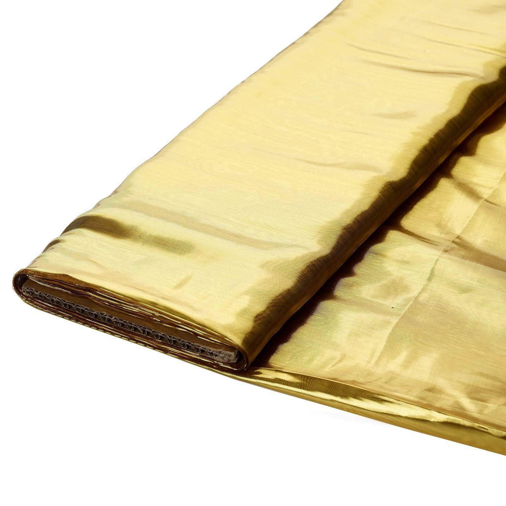 54" Shiny Metallic Gold Polyester Lame Fabric | TableclothsFactory
