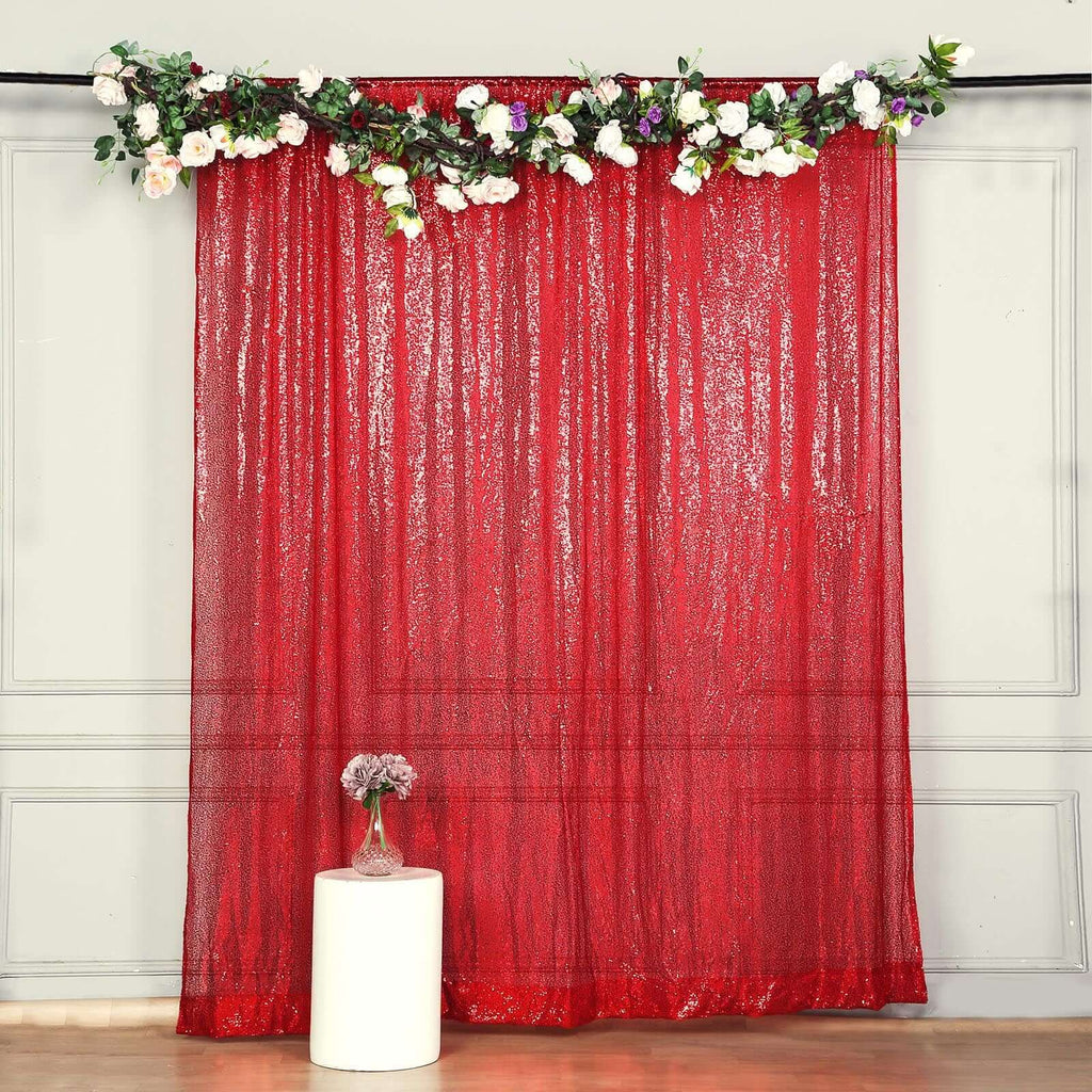 8ftx8ft Red Sequin Event Curtain Drapes | TableclothsFactory