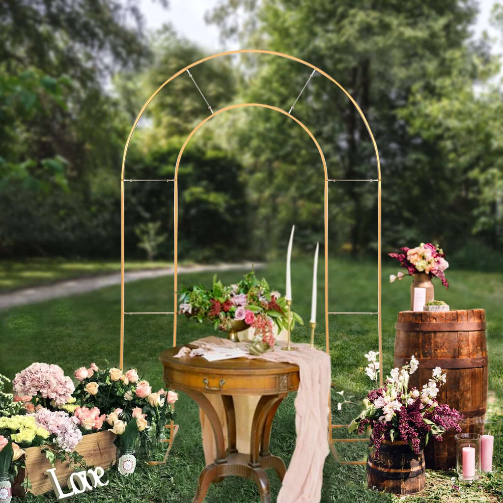 Gold Metal Round Top Wedding Arbor Stand | TableclothsFactory