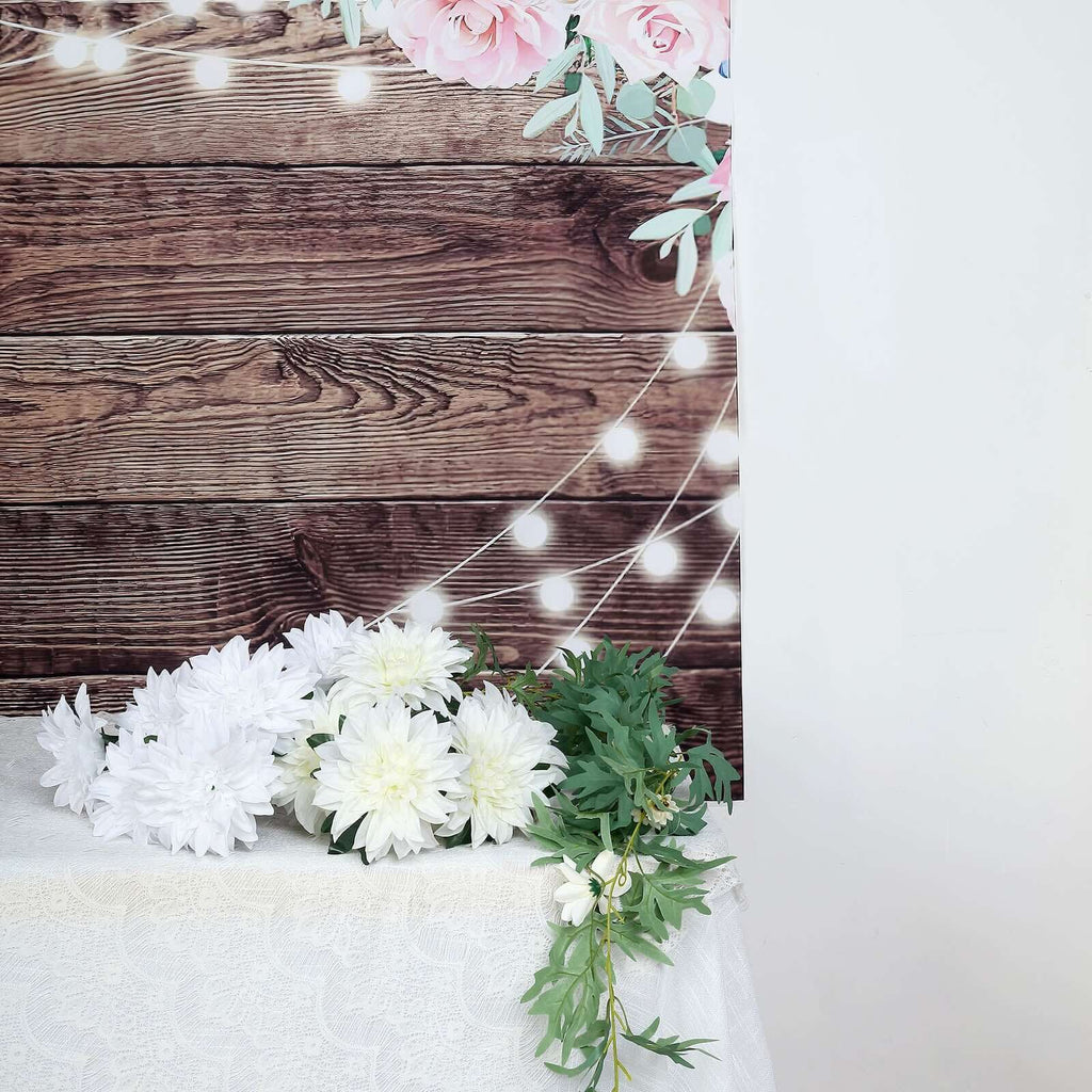 Rustic Wood String Lights Backdrop 5ftx7ft | TableclothsFactory
