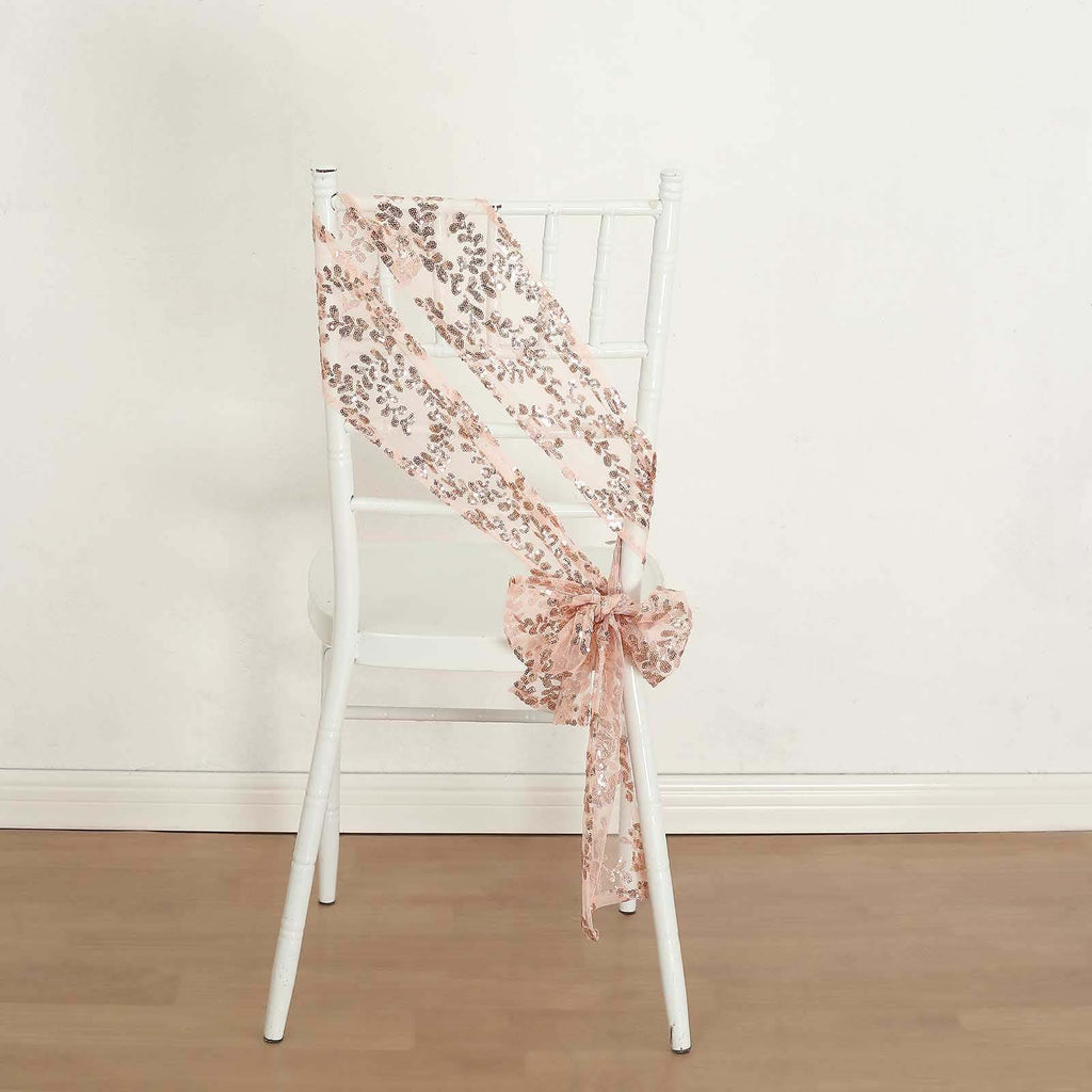 Tulle Sequin Chair Sashes Rose Gold 6"x88" | TableclothsFactory