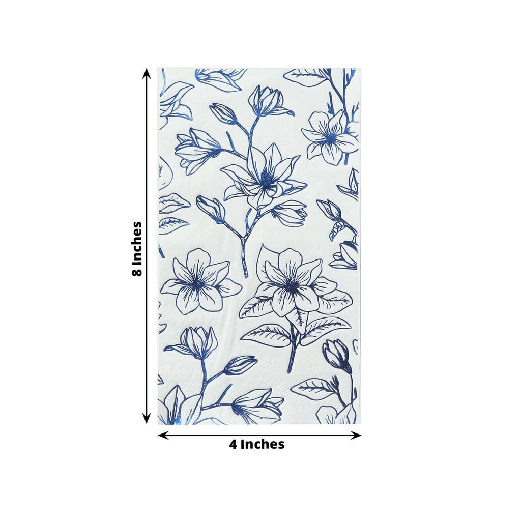 Paper Dinner Napkins White with Blue Flowers Print | TableclothsFactory