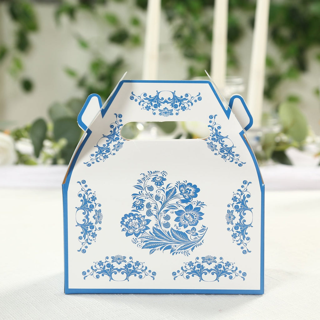 White & Royal Blue Party Favor Boxes | TableclothsFactory
