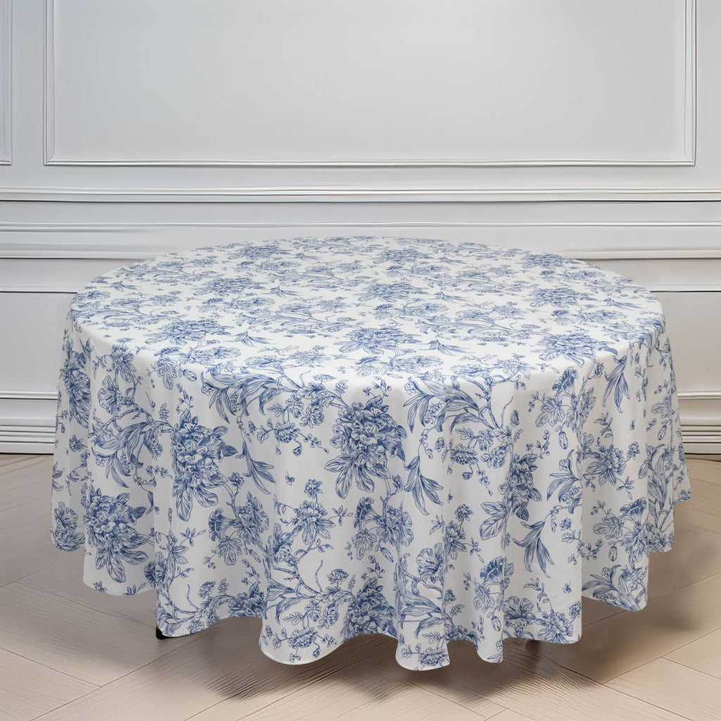 Blue White Tablecloth 108" French Toile | TableclothsFactory