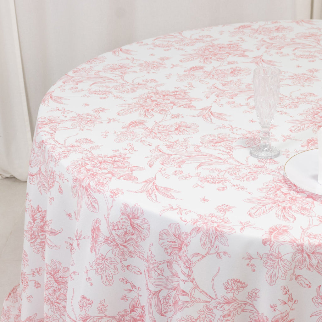 Polyester 132" Tablecloth Pink Toile | TableclothsFactory
