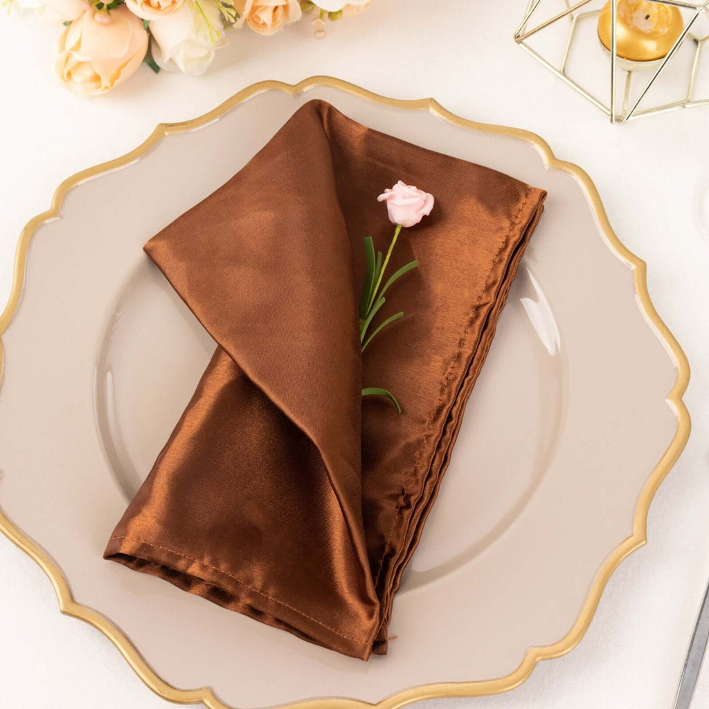 Satin Napkins 20"x20" Cinnamon Brown | TableclothsFactory