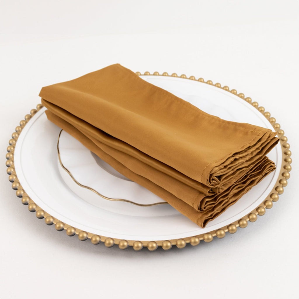 5-Pack Lamour Satin Napkins Gold 20"x20" | TableclothsFactory