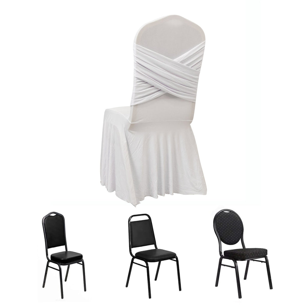 White Spandex Chair Cover with Sash | TableclothsFactory