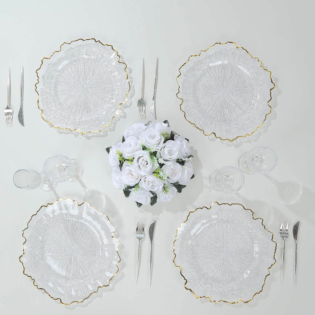 Clear/Gold Reef Charger Plates 6 Pack | TableclothsFactory