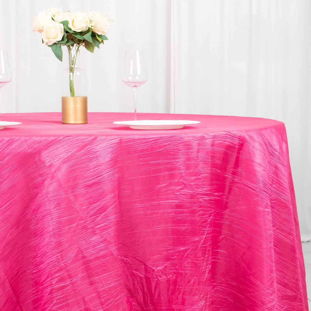 Accordion Crinkle Tablecloth 120" Fuchsia | TableclothsFactory