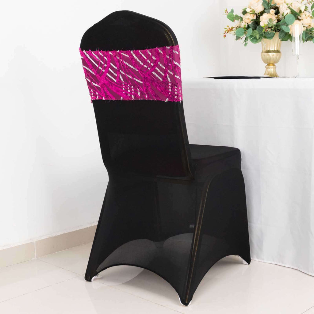 Sequins Chair Sash Bands Fuchsia/Silver | TableclothsFactory