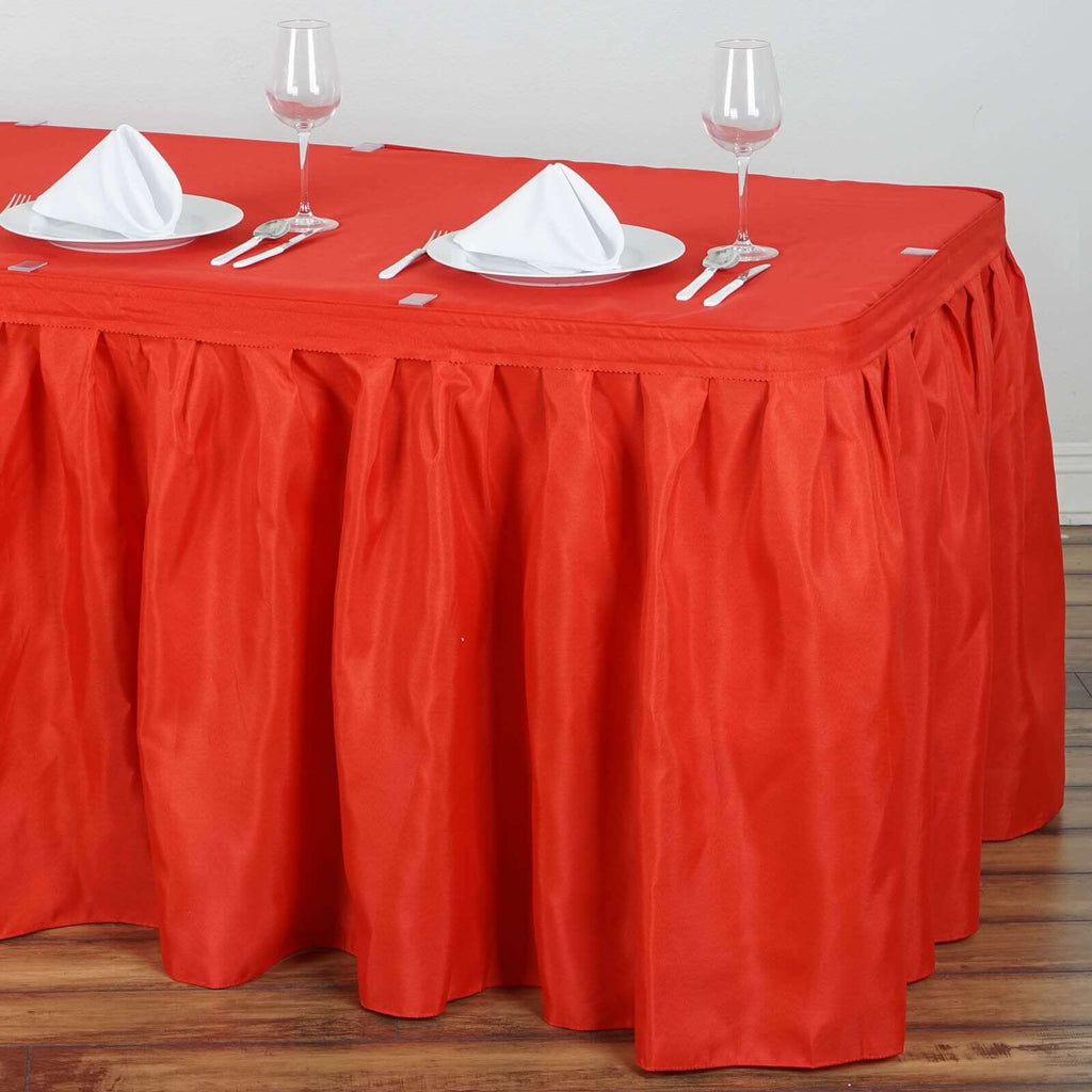 Pleated Polyester Skirt 17ft Red | TableclothsFactory