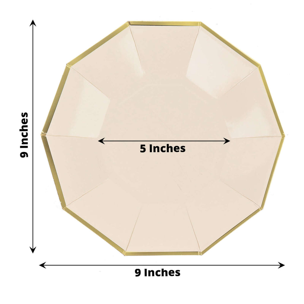 Paper 9" Decagon Dinner Plates Beige/Gold | TableclothsFactory