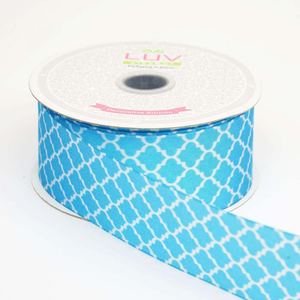 Turquoise Grosgrain Quatrefoil Ribbon 10 Yards | TableclothsFactory